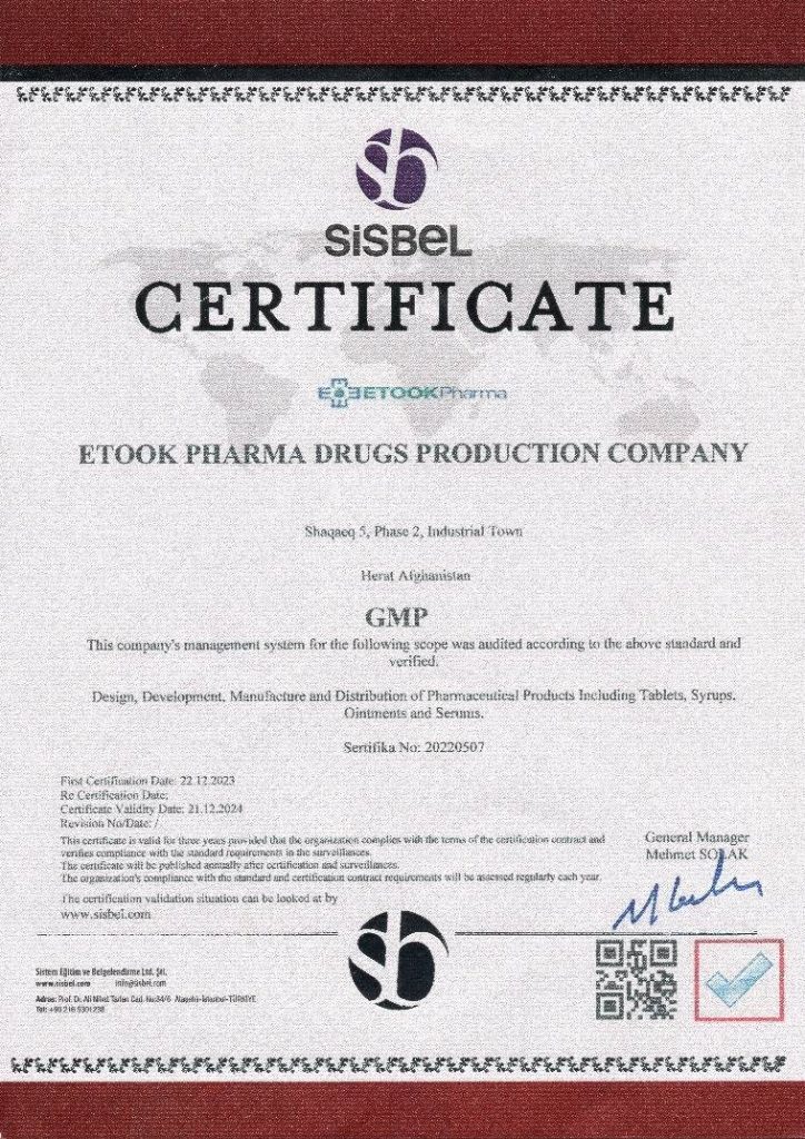 Certificates – Etook Pharma Drugs Production Company